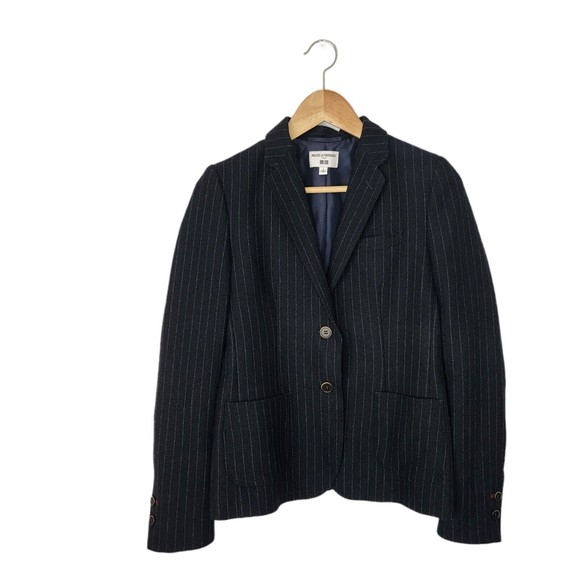 Uniqlo | Jackets & Coats | Uniqlo Ines De La Fressange Navy Blue Pin Stripes Wool Womens Size ...